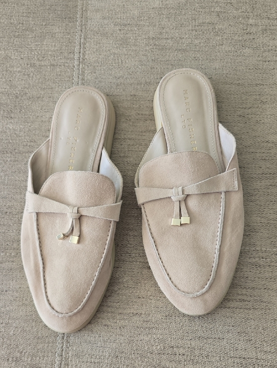 Marc Fisher | Shoes | Marc Fisher Suede Tassel Mules In Light Beige 85 ...